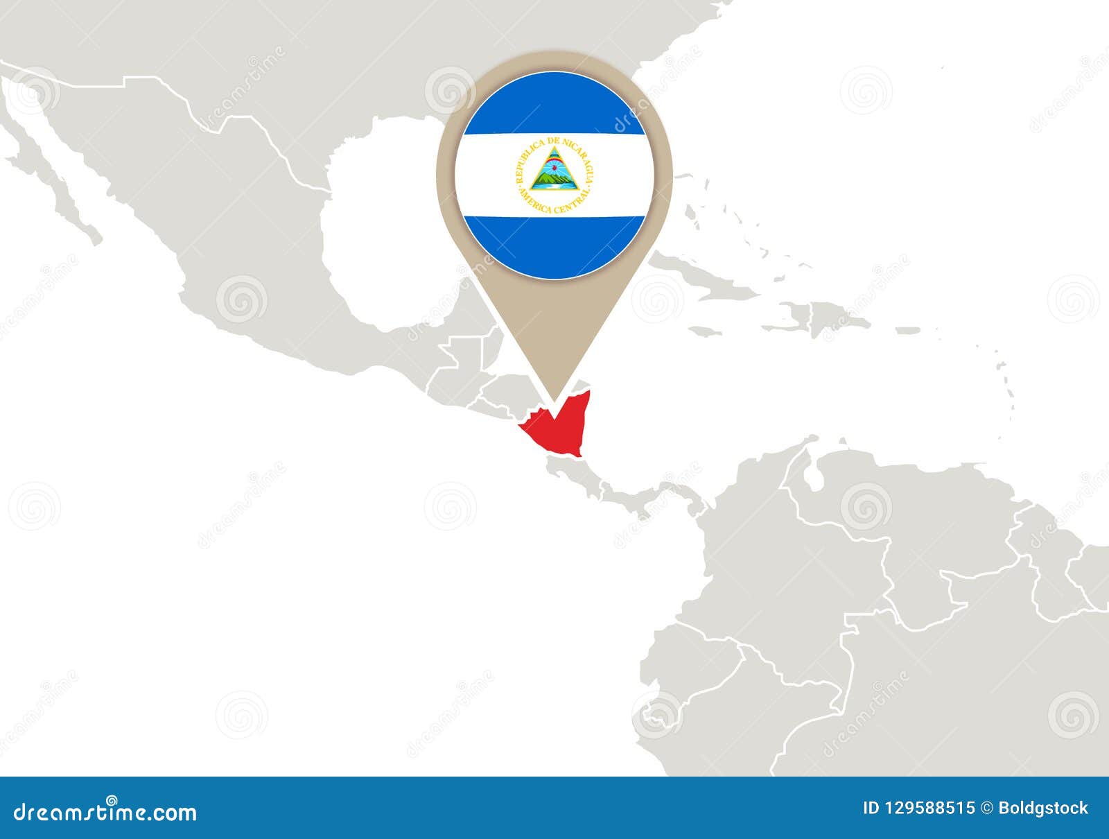 Nicaragua on World map stock vector. Illustration of circle - 129588515