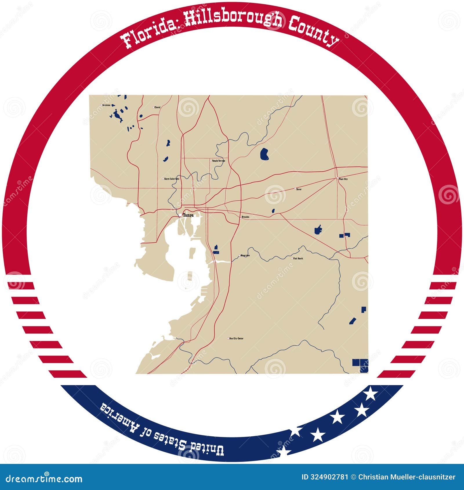 Map Of Hillsborough County In Florida State On White Background. Single ...