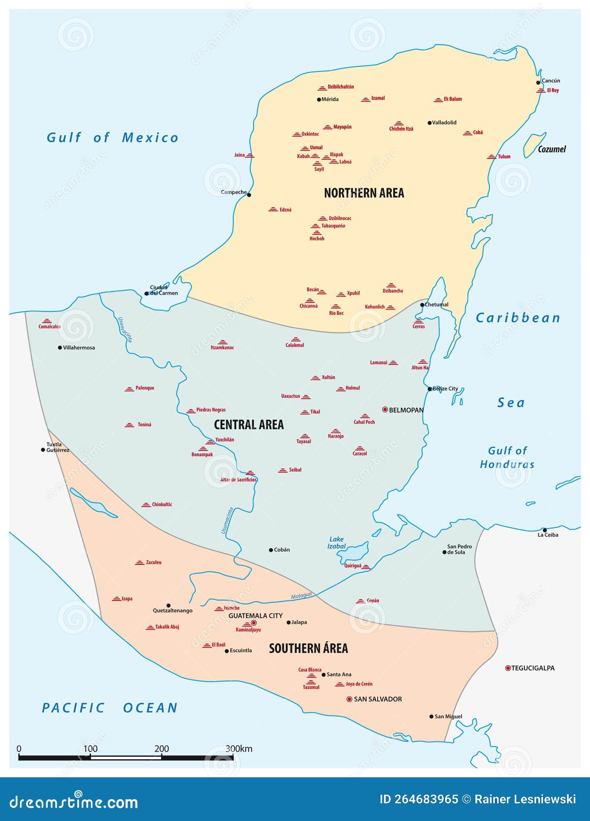Map of the Historical Settlement Area of the Maya, Central America ...
