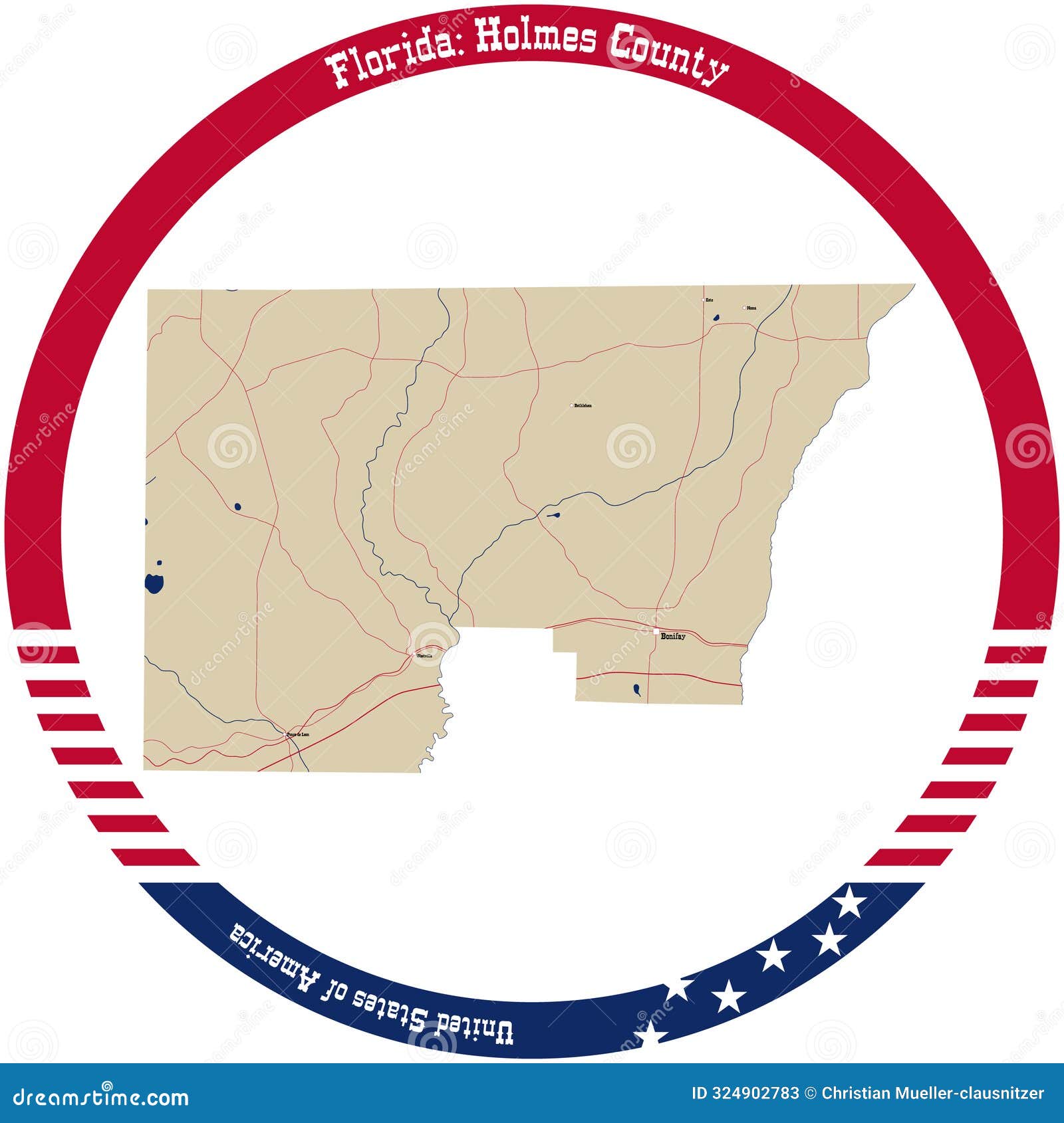 Map of Holmes County in Florida, USA Stock Illustration - Illustration ...