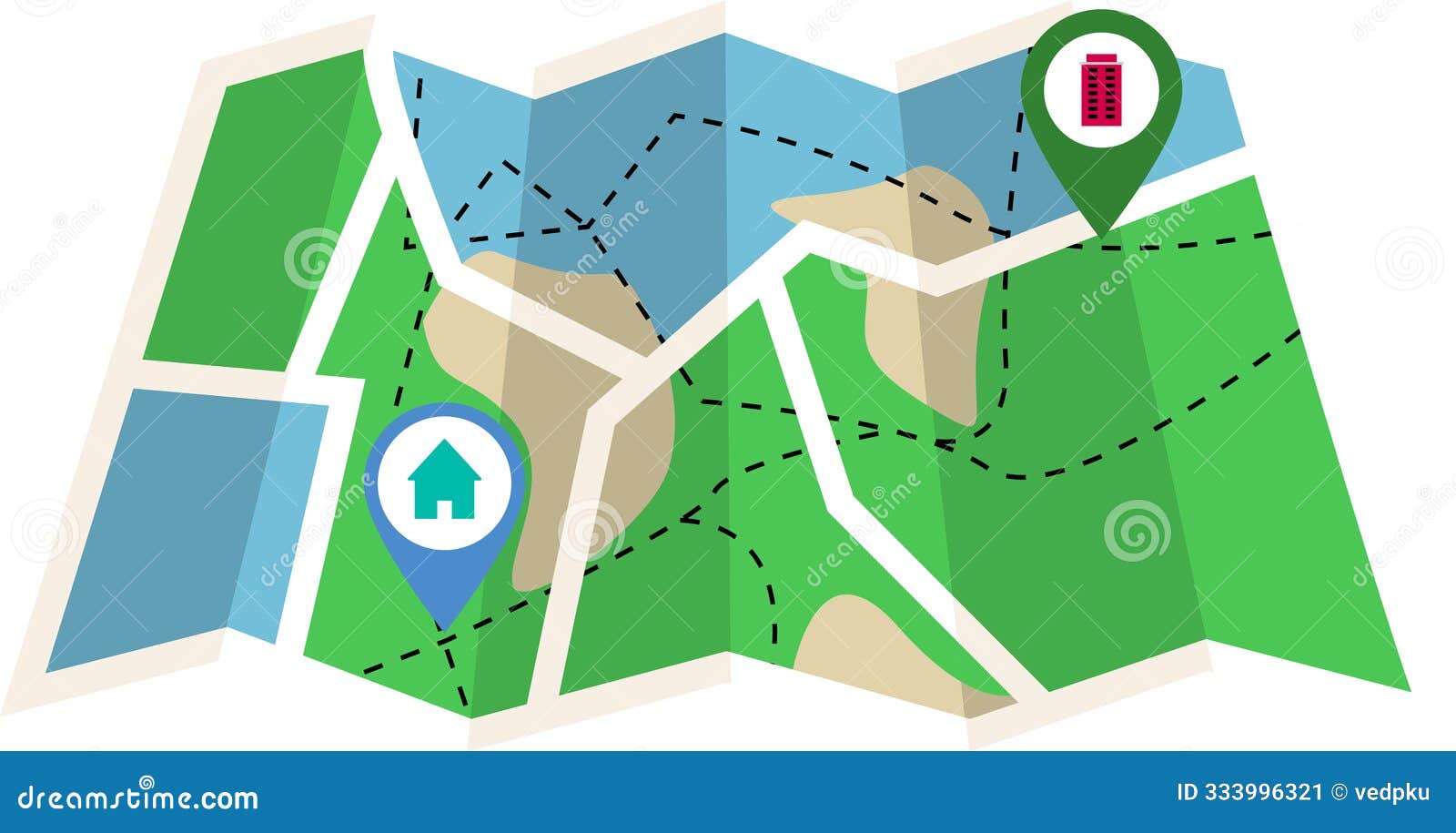 Map with Home To Office, GPS Navigation Two Point, Map, Navigation in ...