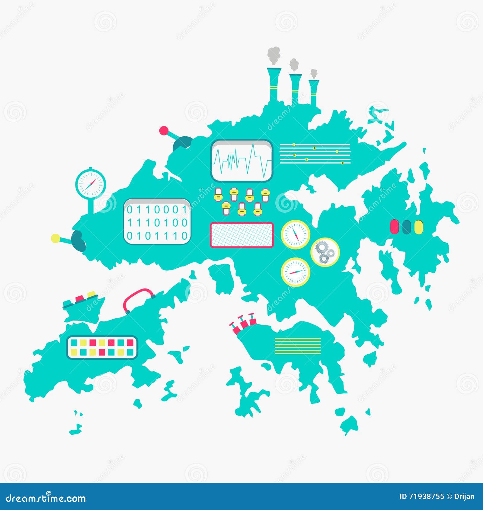 Map of Hong Kong machine stock vector. Illustration of cheerful - 71938755