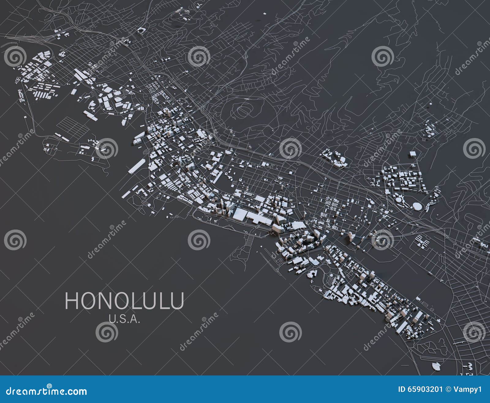 Map of Honolulu, Satellite View Stock Image - Image of visit, town ...