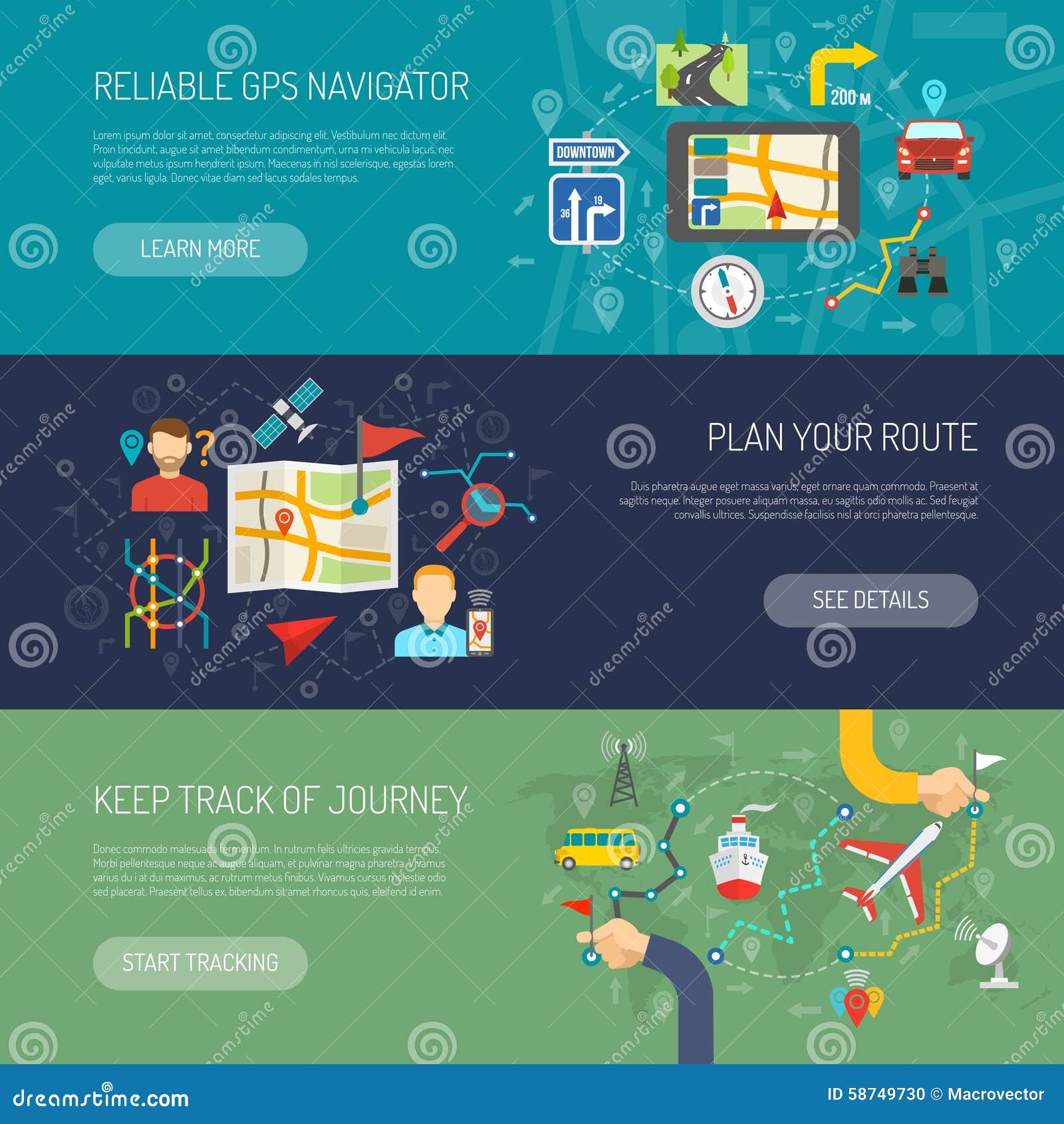 Map Horizontal Banner Set stock vector. Illustration of location - 58749730