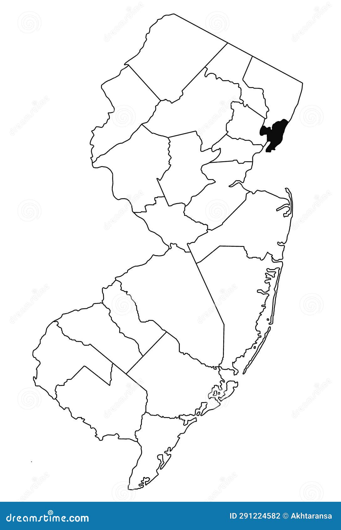 Map of Hudson County in New Jersey State on White Background. Single ...