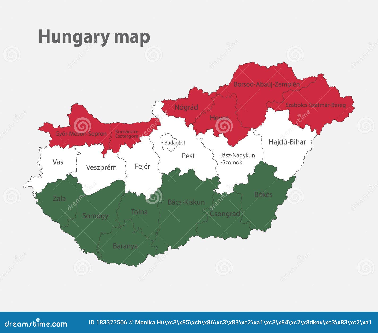 Map of the Hungary in the Colors of the Flag with Administrative ...