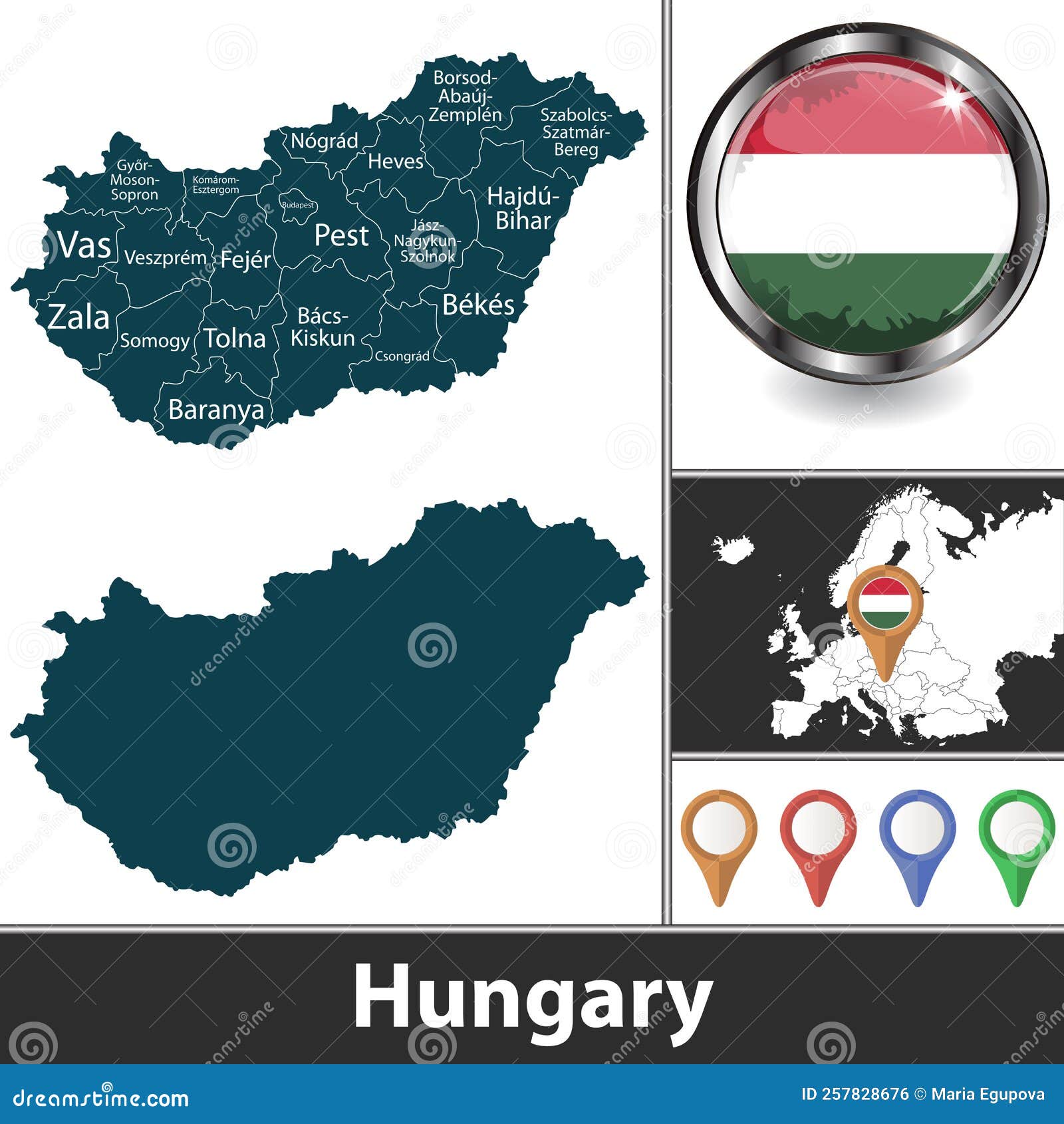 Map of Hungary stock vector. Illustration of europe - 257828676