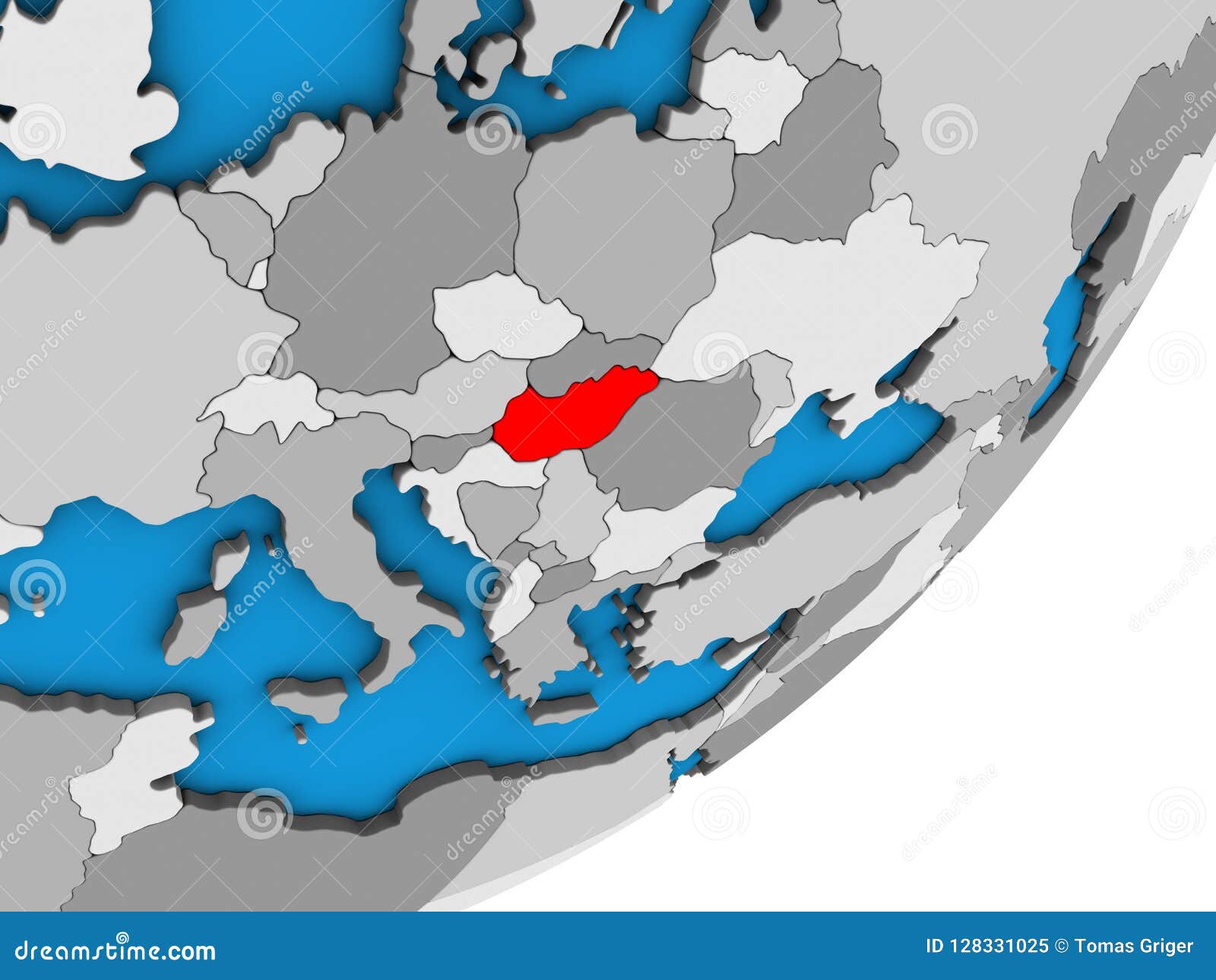 Map of Hungary on 3D globe stock illustration. Illustration of country ...
