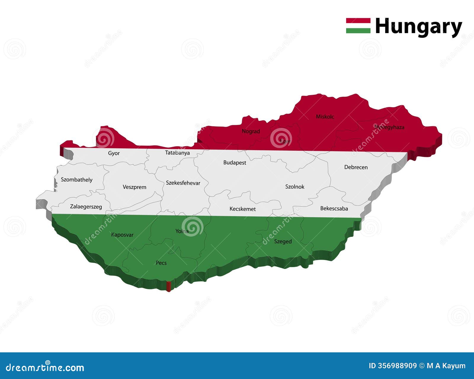 Map of Hungary with Flag. 3d Map of Hungary.Printable Vector Map of ...