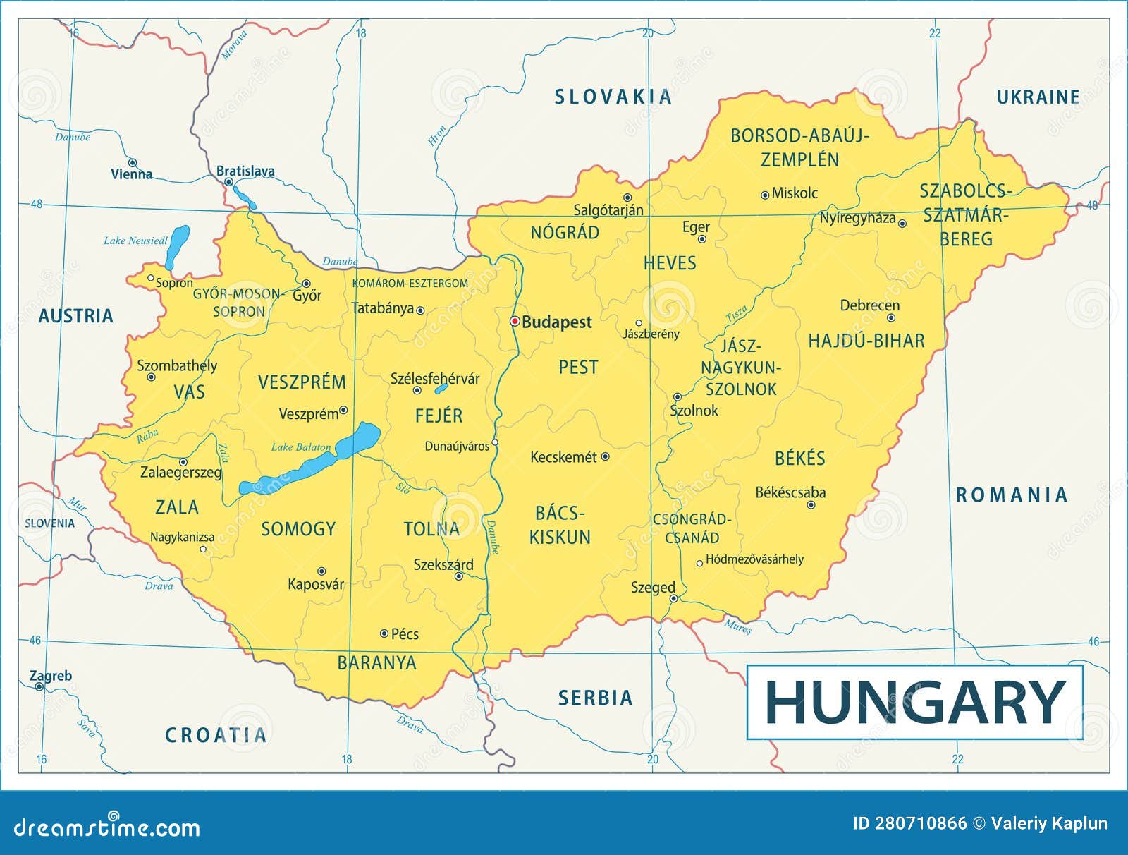 Hungary - Highly Detailed Editable Political Map. Cartoon Vector ...