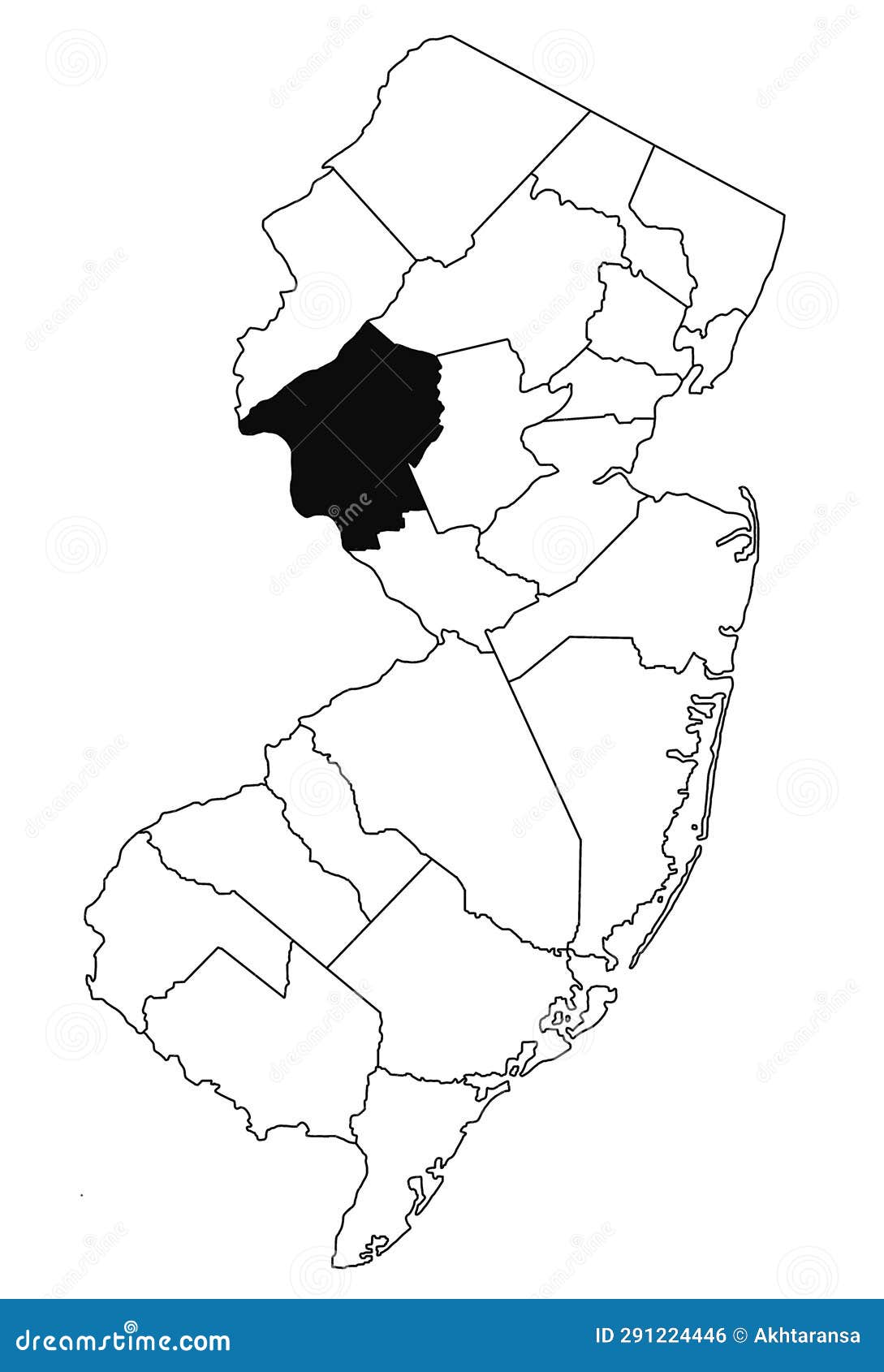 Map of Hunterdon County in New Jersey State on White Background. Single ...