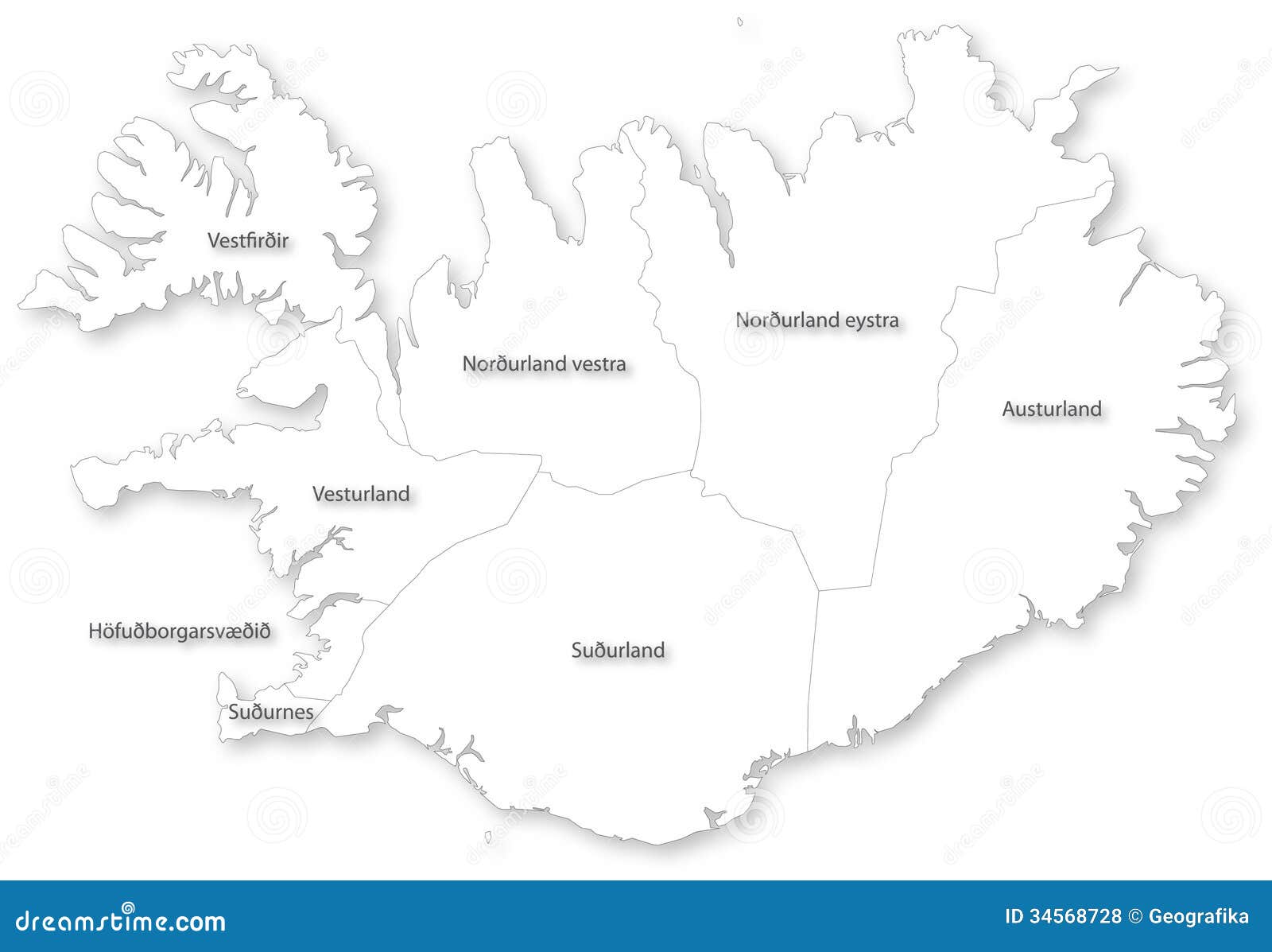 Map of Iceland with Regions. Stock Vector - Illustration of geography ...