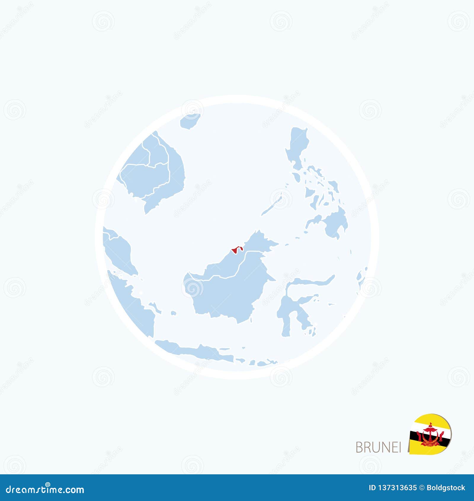 Map Icon of Brunei. Blue Map of Asia with Highlighted Brunei in Red ...