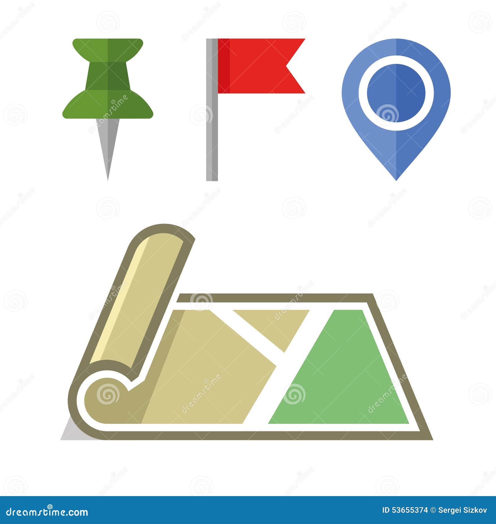 Map Icon with Different Pins Set. Vector Stock Vector - Illustration of ...
