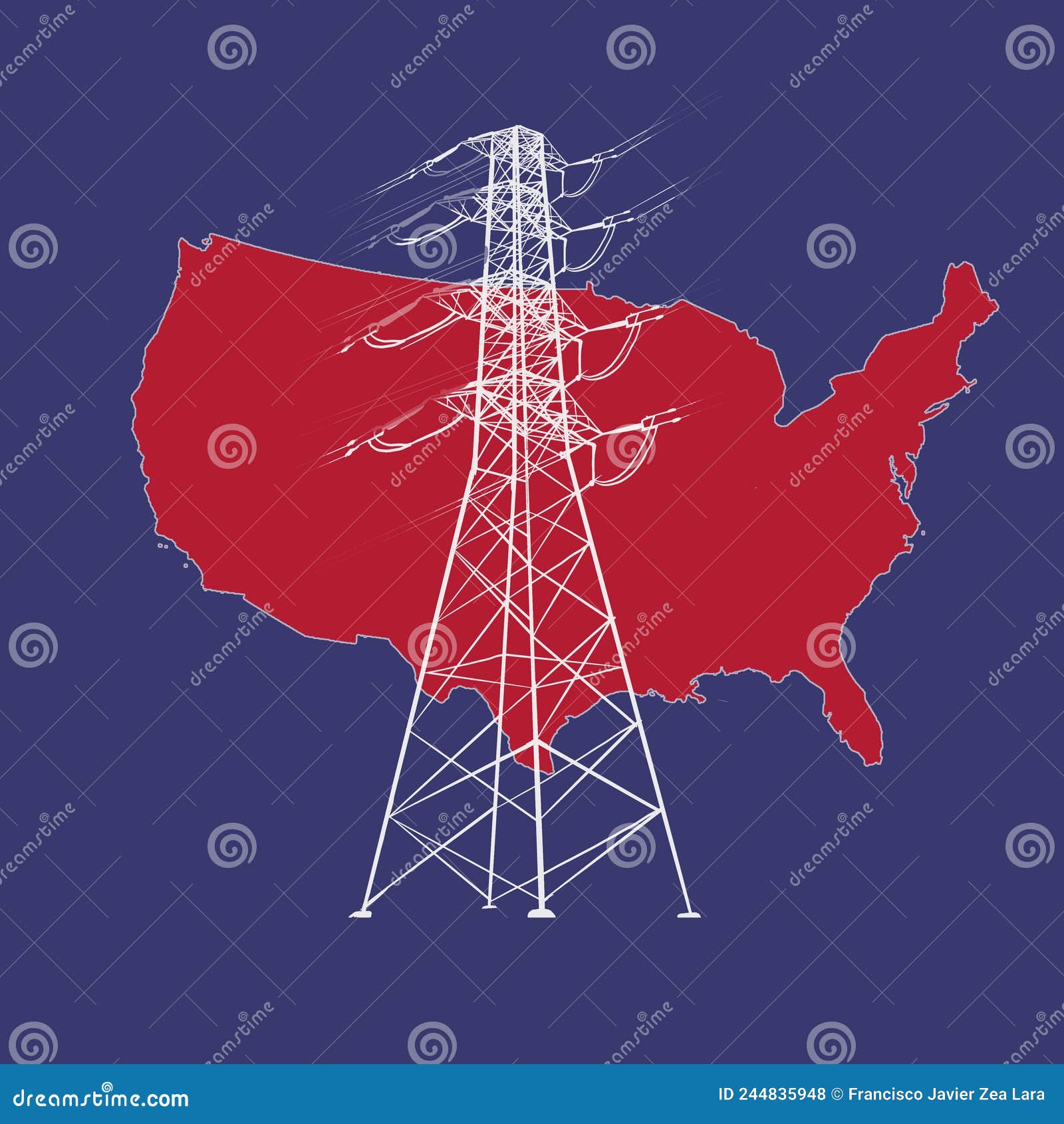 Map with Icon of Electrical System in United States Stock Illustration ...
