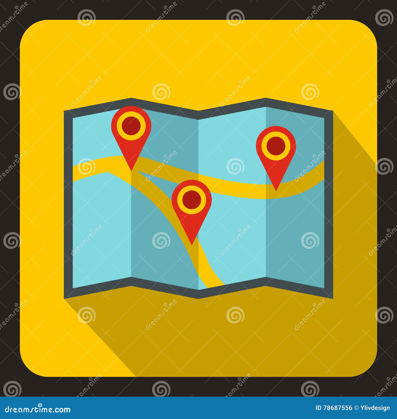 Map icon, flat style. stock vector. Illustration of guide - 78687556