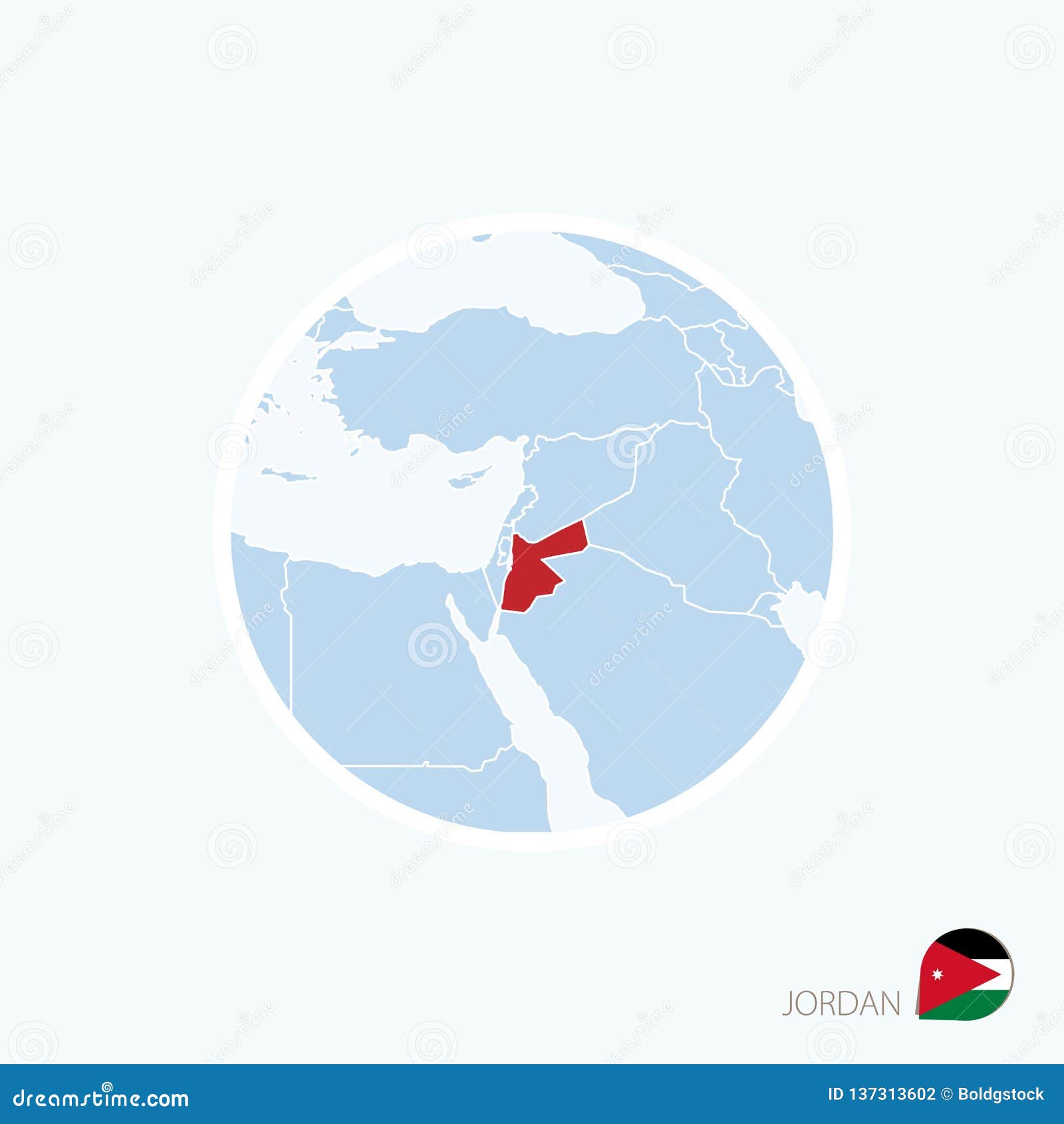 Map Icon of Jordan. Blue Map of Middle East with Highlighted Jordan in ...