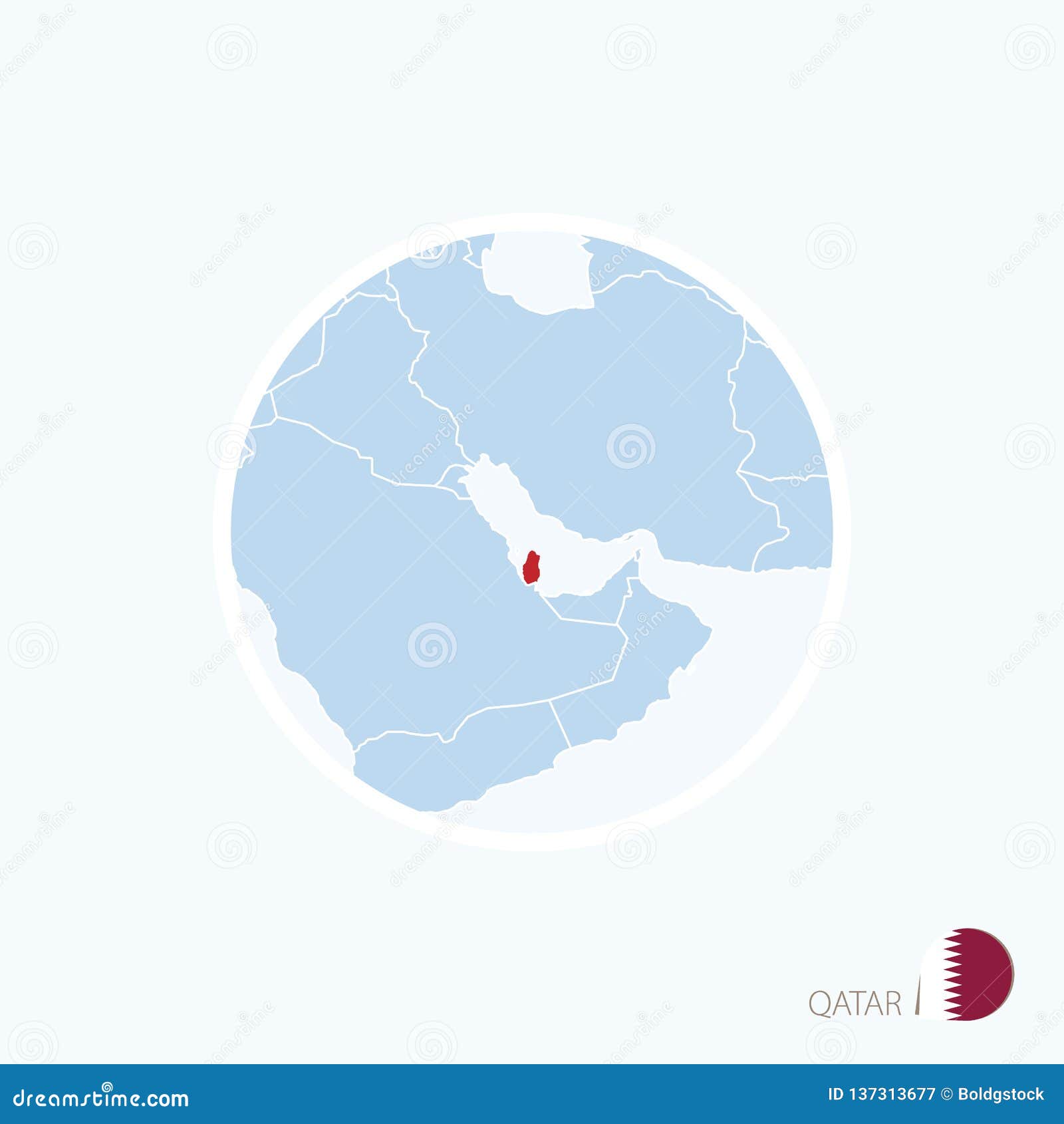 Map Icon of Qatar. Blue Map of Middle East with Highlighted Qatar in ...
