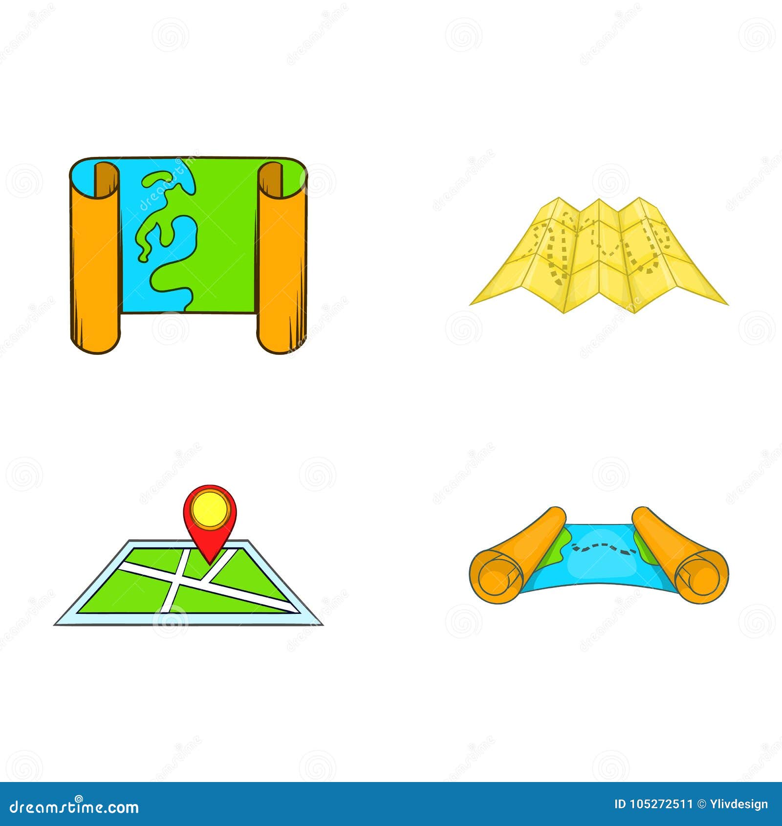 Map Icon Set, Cartoon Style Stock Vector - Illustration of background ...