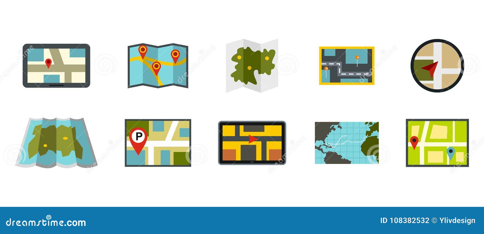 Map icon set, flat style stock vector. Illustration of navigation ...
