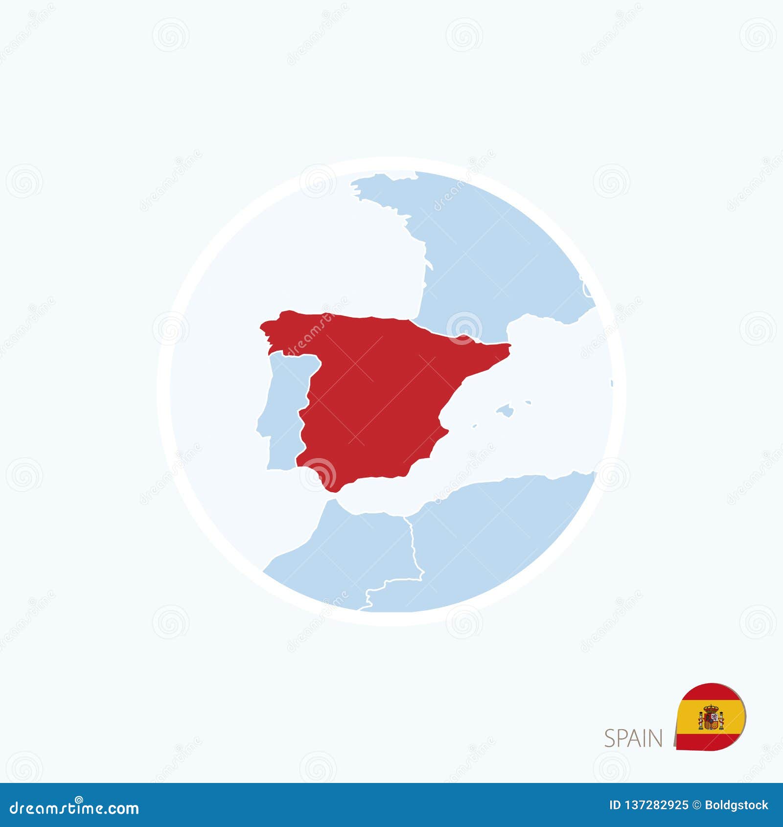 Map Icon of Spain. Blue Map of Europe with Highlighted Spain in Red ...