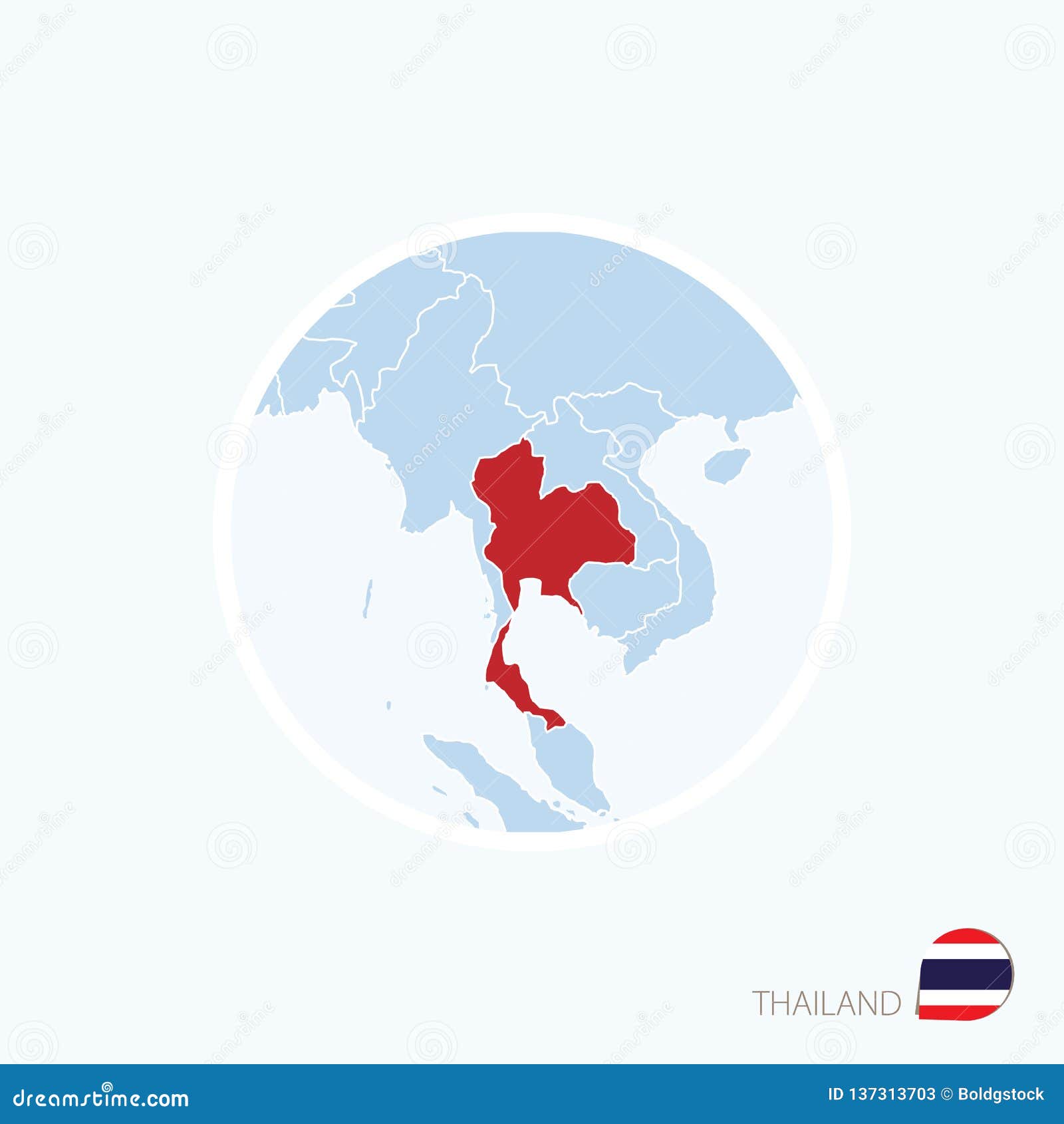 Map Icon of Thailand. Blue Map of Asia with Highlighted Thailand in Red ...