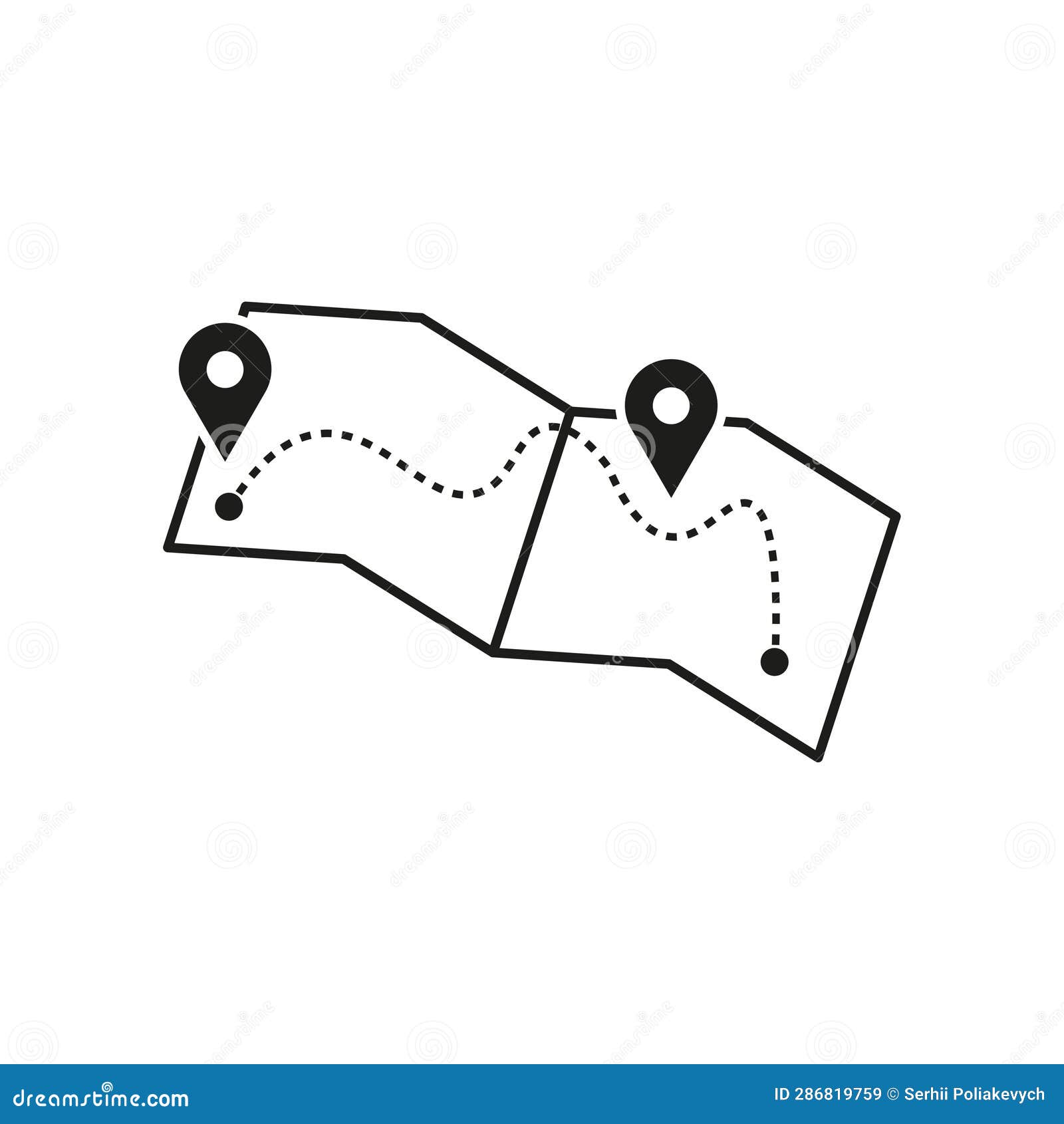 Map Icon. Map and Two Pins. Pins, Path on the Map. Vector Illustration ...