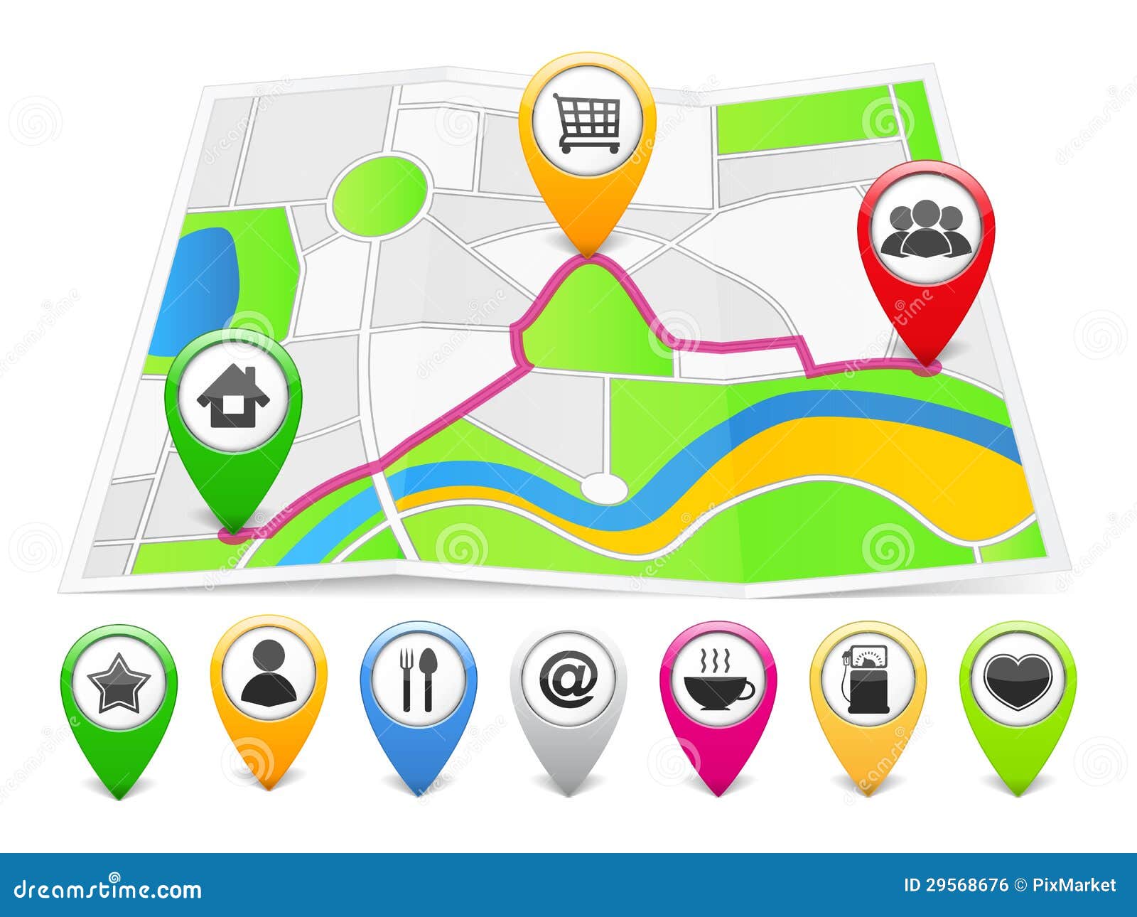 Map with Icons stock vector. Illustration of graphic - 29568676