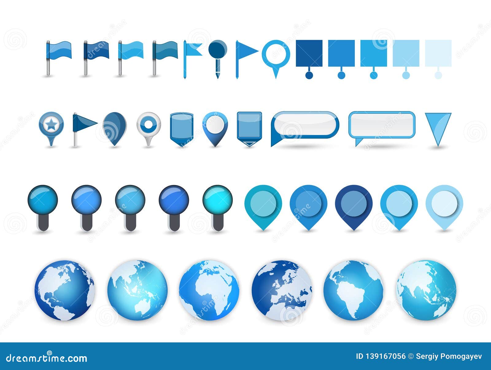 Map Icons Collection and Globes Stock Illustration - Illustration of ...