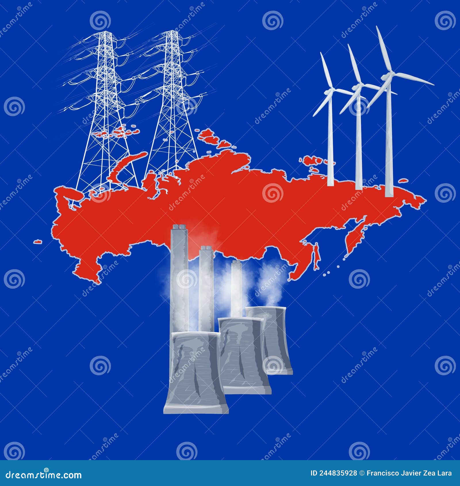 Map with Icons of the Electrical System in Russia Stock Photo - Image ...