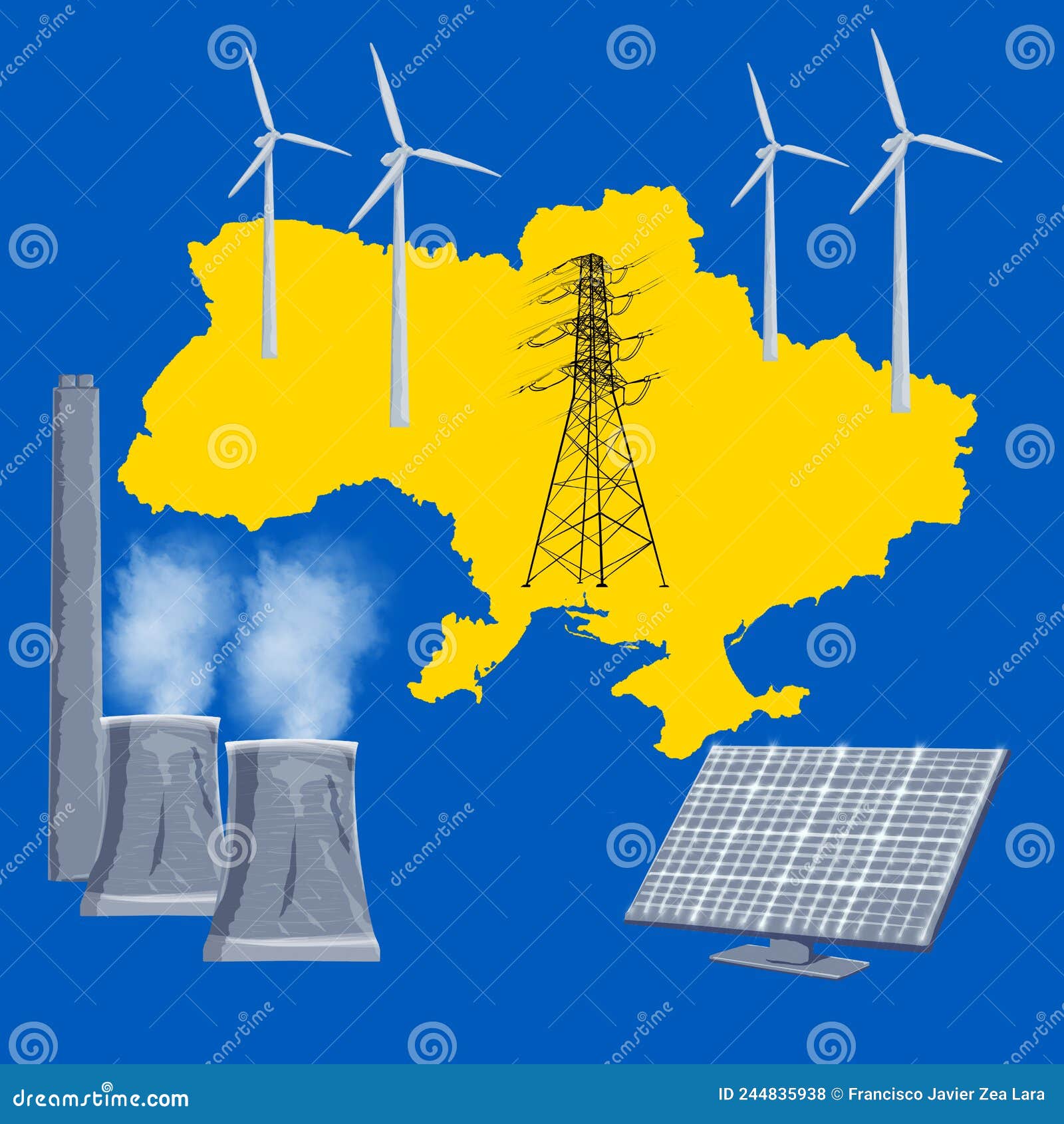 Map with Icons of Electrical System in Ukraine Stock Illustration ...
