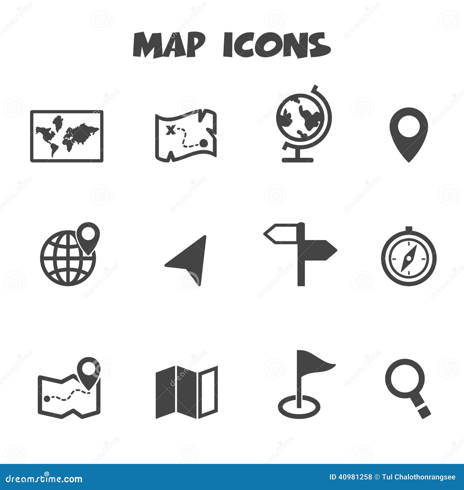 Map icons stock vector. Illustration of compass, global - 40981258