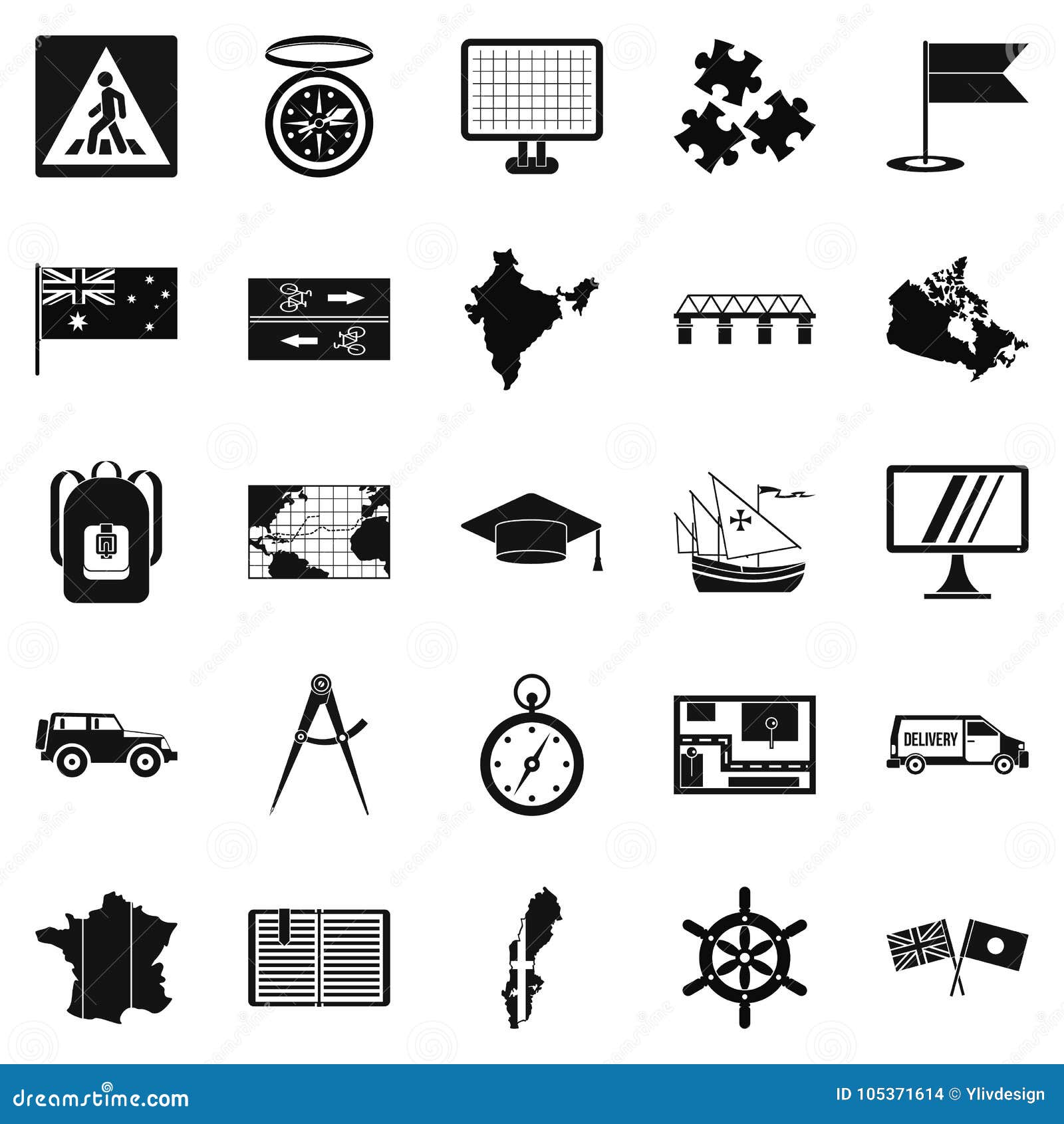 Map Icons Set, Simple Style Stock Vector - Illustration of black ...
