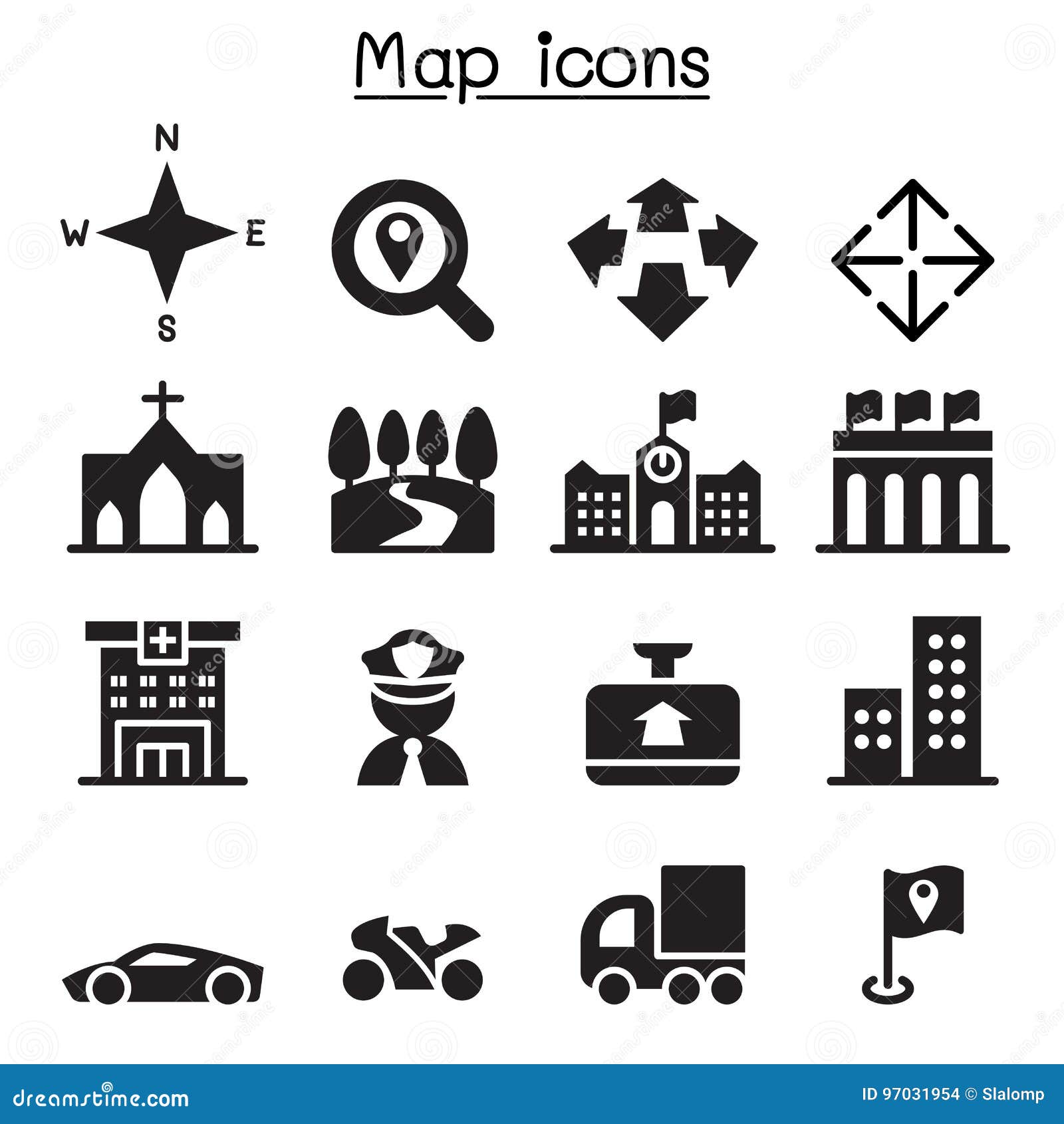 Map icons stock vector. Illustration of motorcycle, icons - 97031954