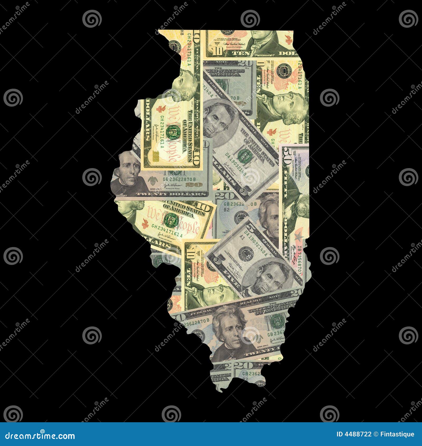 Map of Illinois with Dollars Stock Illustration - Illustration of ...