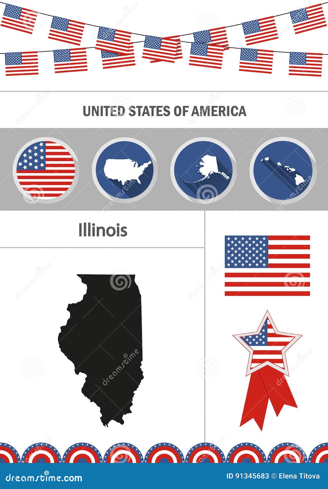 Map of Illinois. Set of Flat Design Icons Nfographics Elements W Stock ...