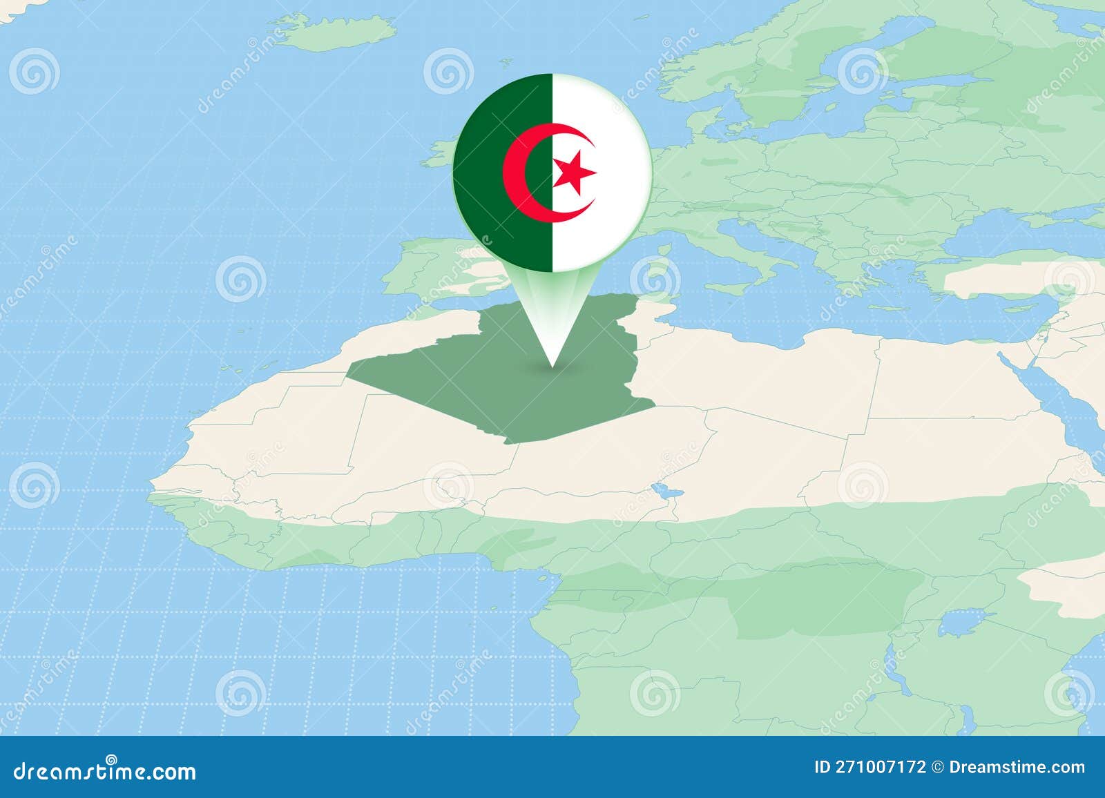 Map Illustration of Algeria with the Flag. Cartographic Illustration of ...