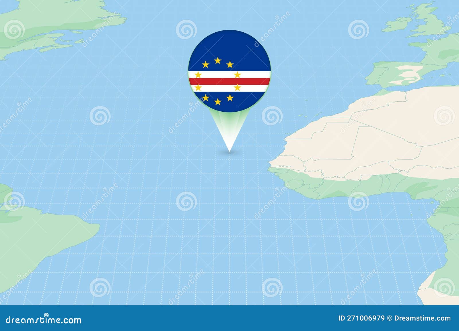Map Illustration of Cape Verde with the Flag. Cartographic Illustration ...