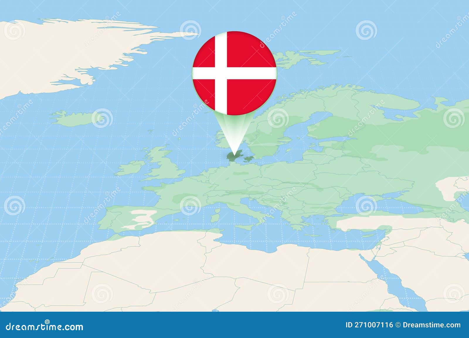 Map Illustration of Denmark with the Flag. Cartographic Illustration of ...