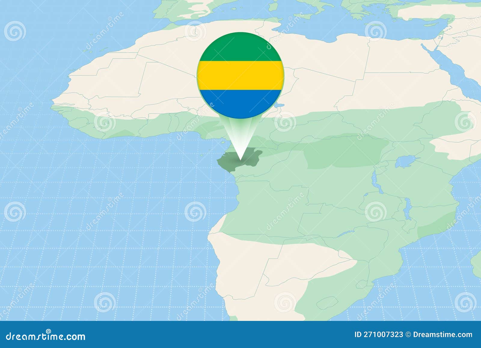 Map Illustration of Gabon with the Flag. Cartographic Illustration of ...