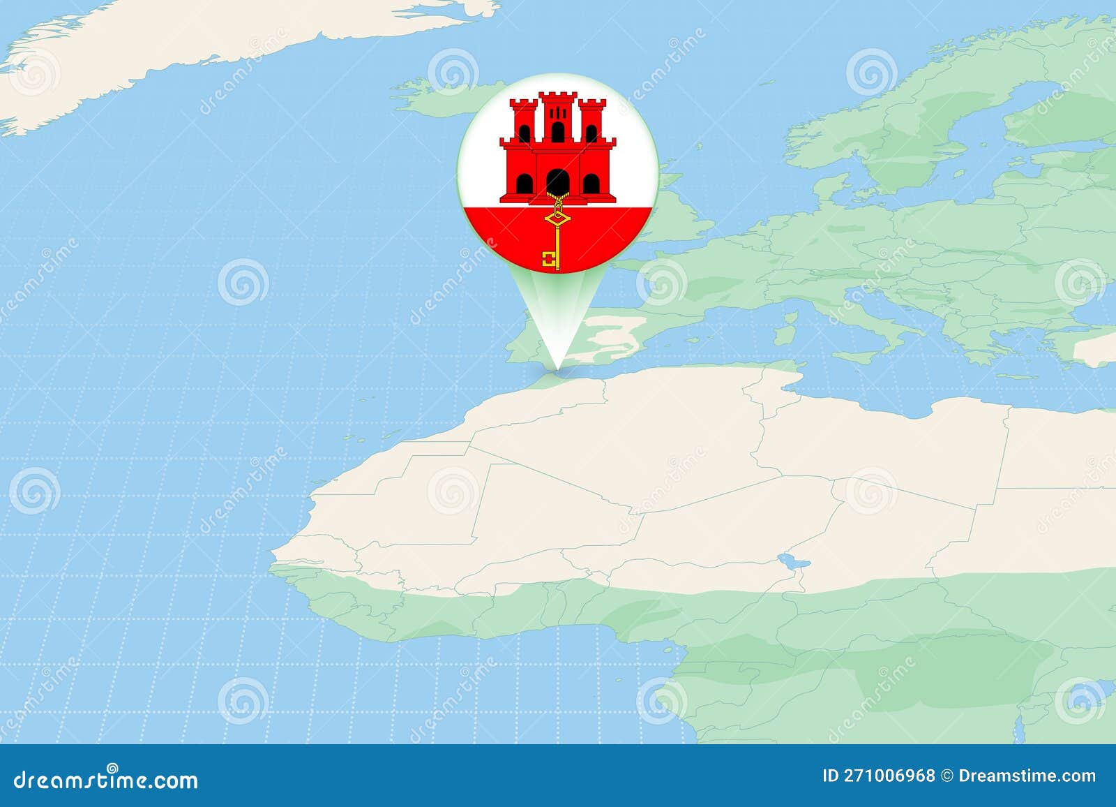 Map Illustration of Gibraltar with the Flag. Cartographic Illustration ...