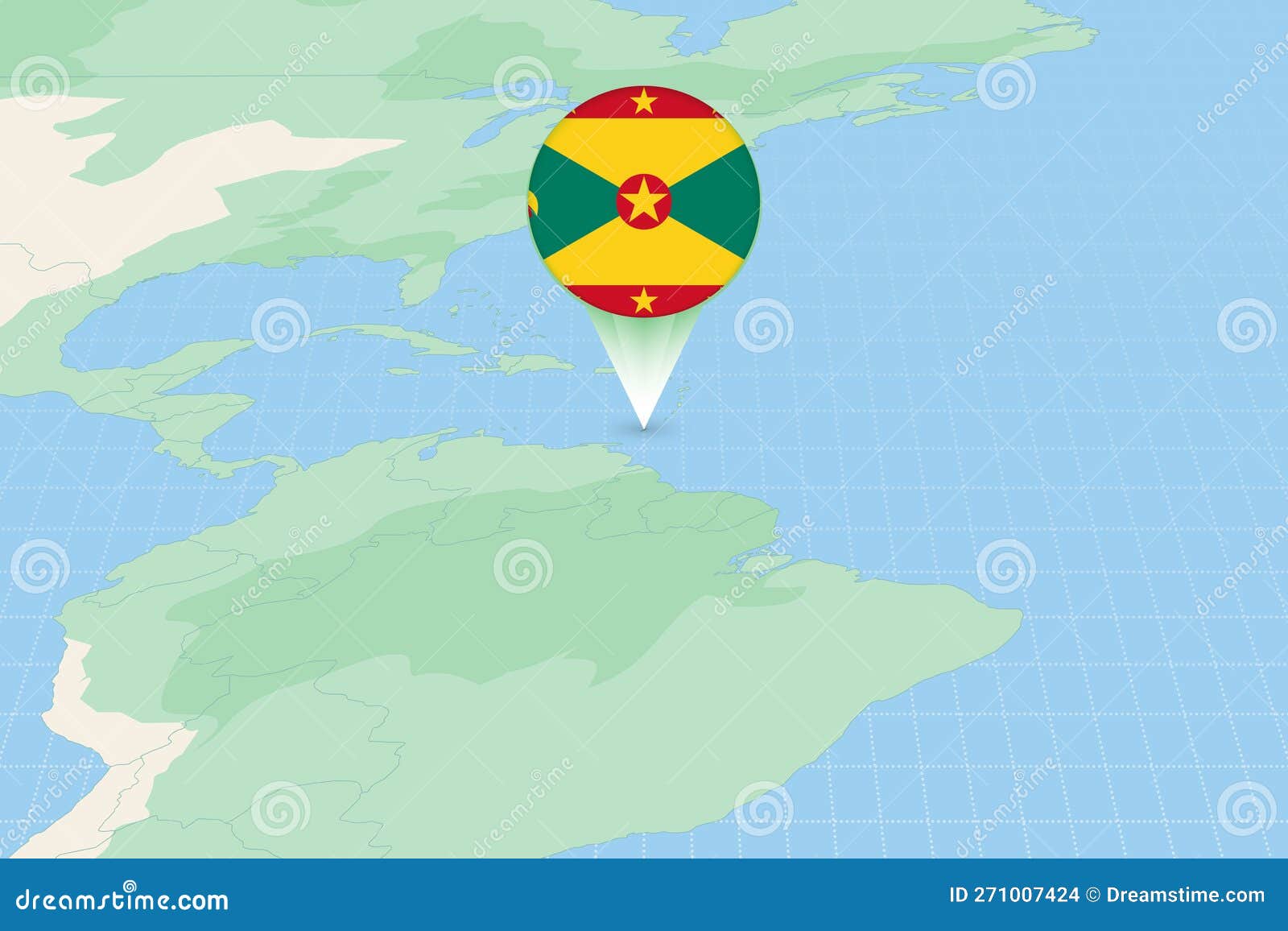 Map Illustration of Grenada with the Flag. Cartographic Illustration of ...