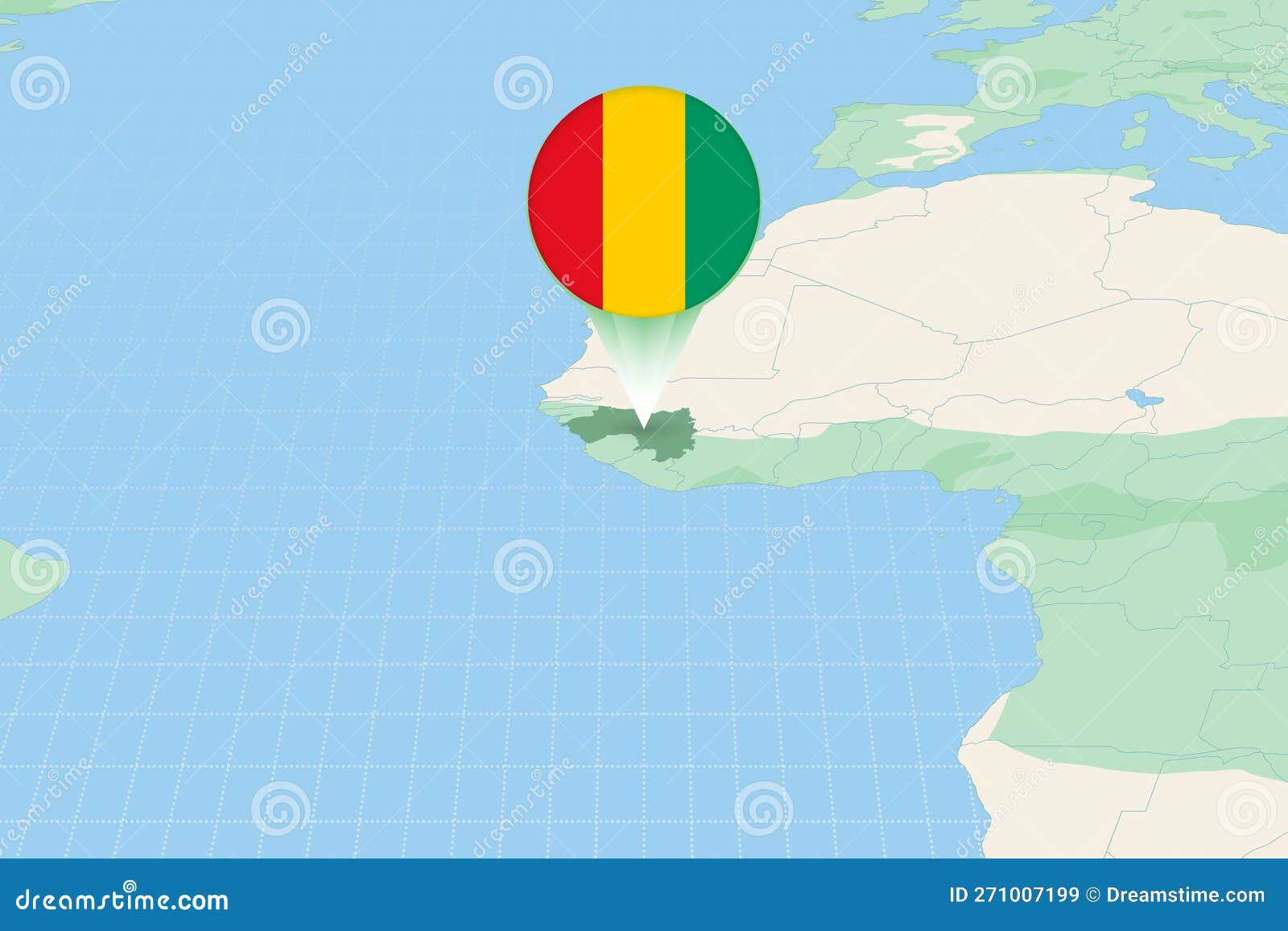 Map Illustration of Guinea with the Flag. Cartographic Illustration of ...
