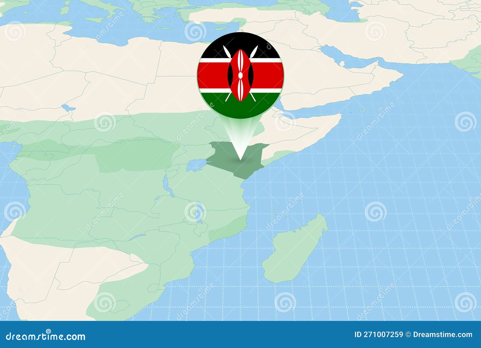 Map Illustration of Kenya with the Flag. Cartographic Illustration of ...