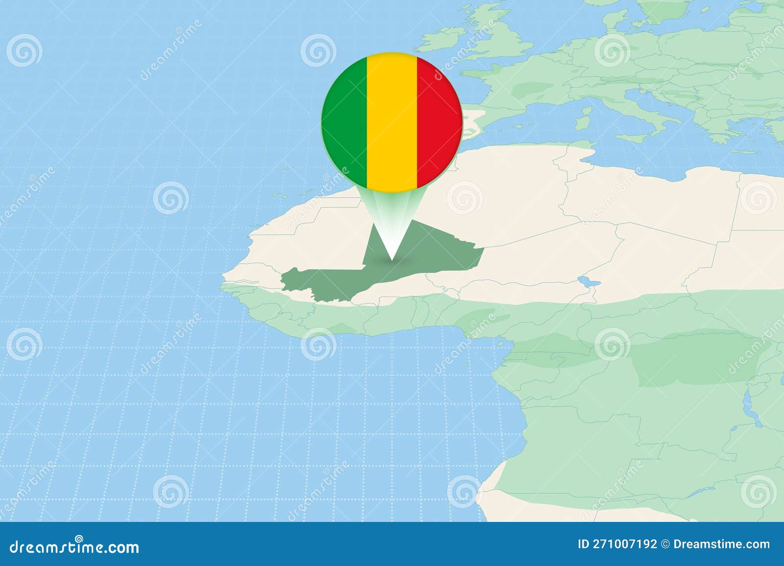Map Illustration of Mali with the Flag. Cartographic Illustration of ...