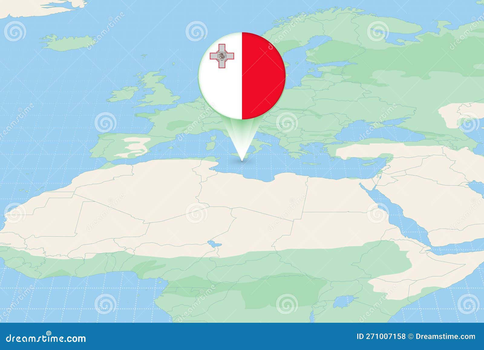 Map Illustration of Malta with the Flag. Cartographic Illustration of ...