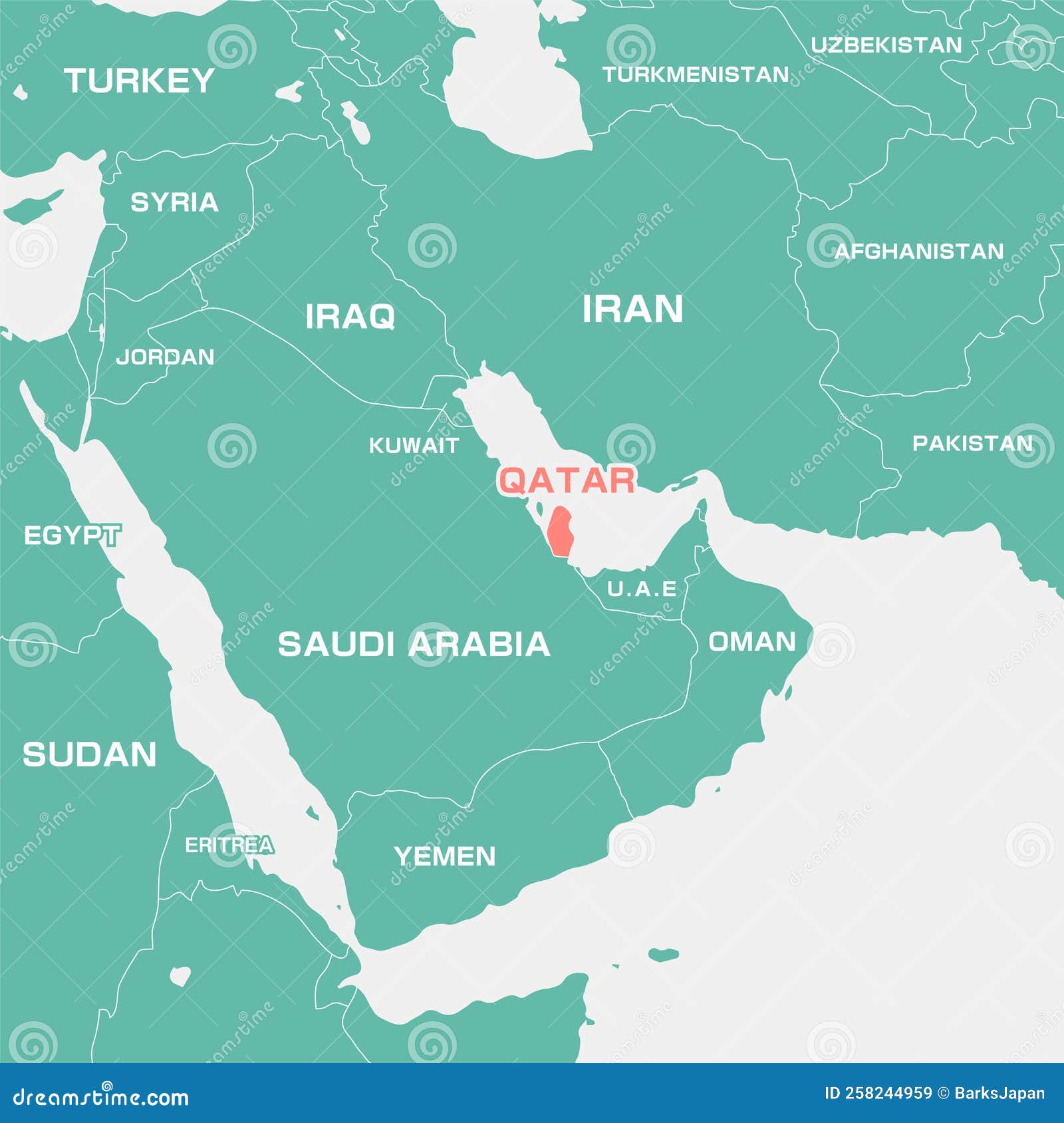 A Map Illustration of the Middle East with a Focus on Qatar Stock ...