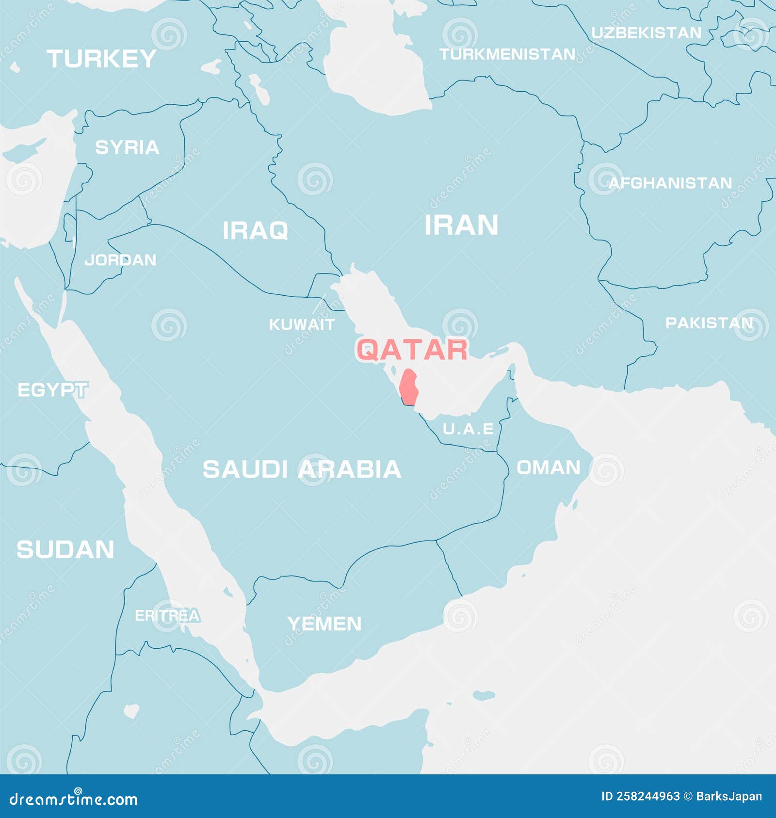 A Map Illustration of the Middle East with a Focus on Qatar Stock ...