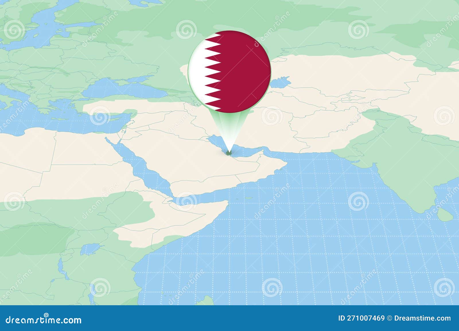 Map Illustration of Qatar with the Flag. Cartographic Illustration of ...