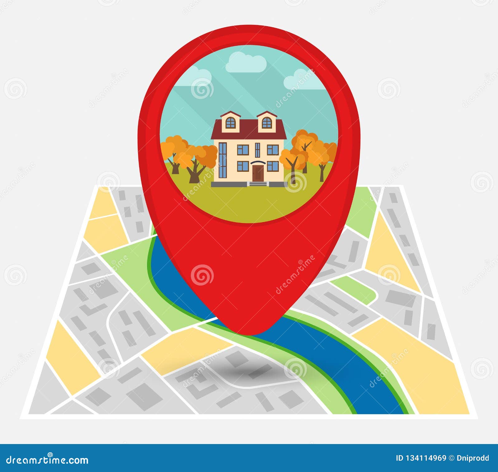 Map of an Imaginary City with Point on the Map Stock Vector ...